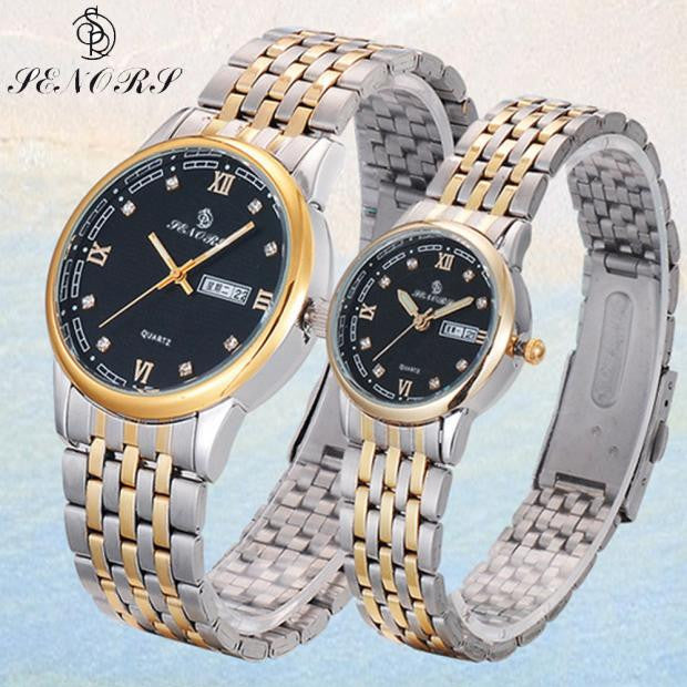 Couple Stainless Steel Band Quartz Watch Gift Set – Couples Watches